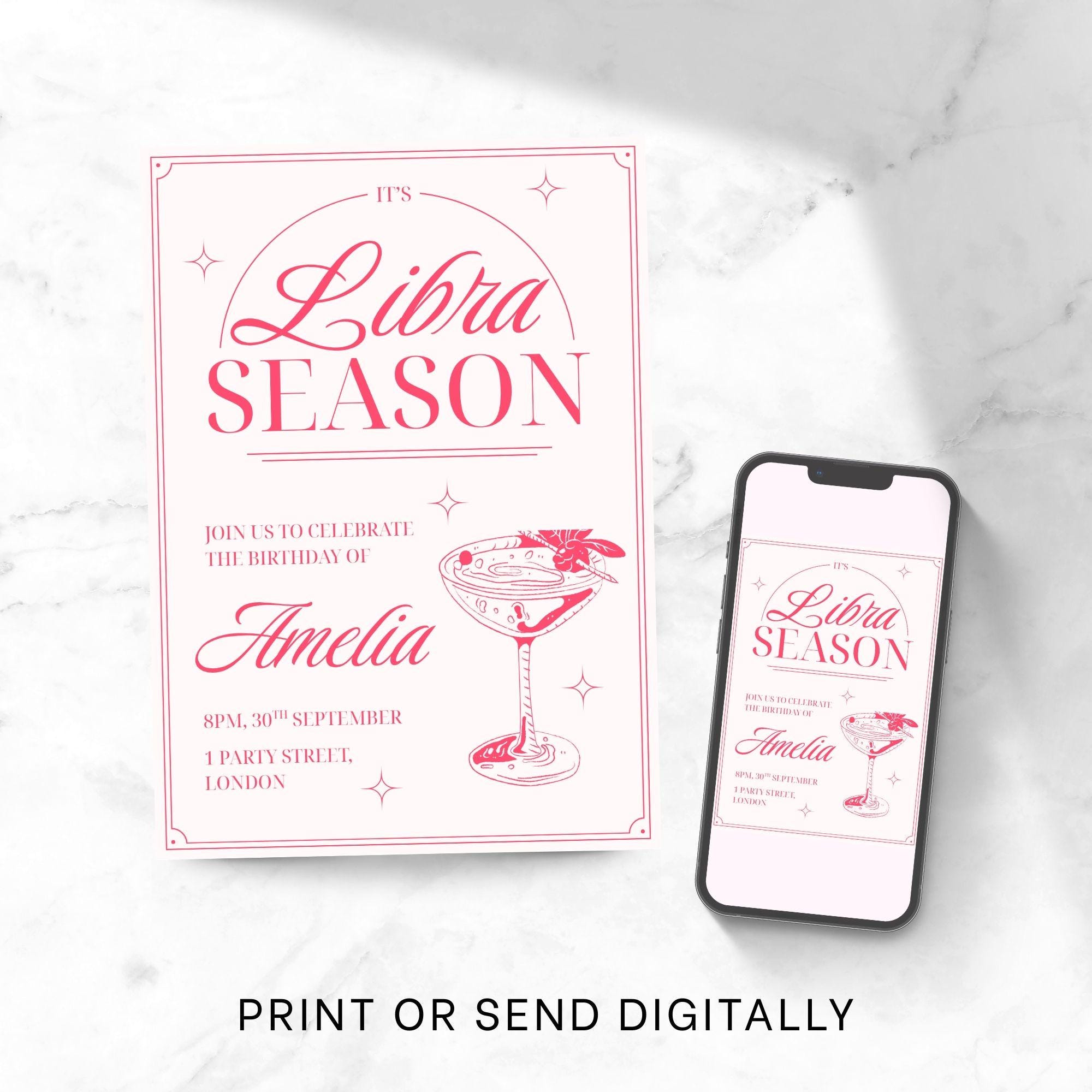 Libra Birthday Invitation Canva Template, Chic Stylish Astrology ...