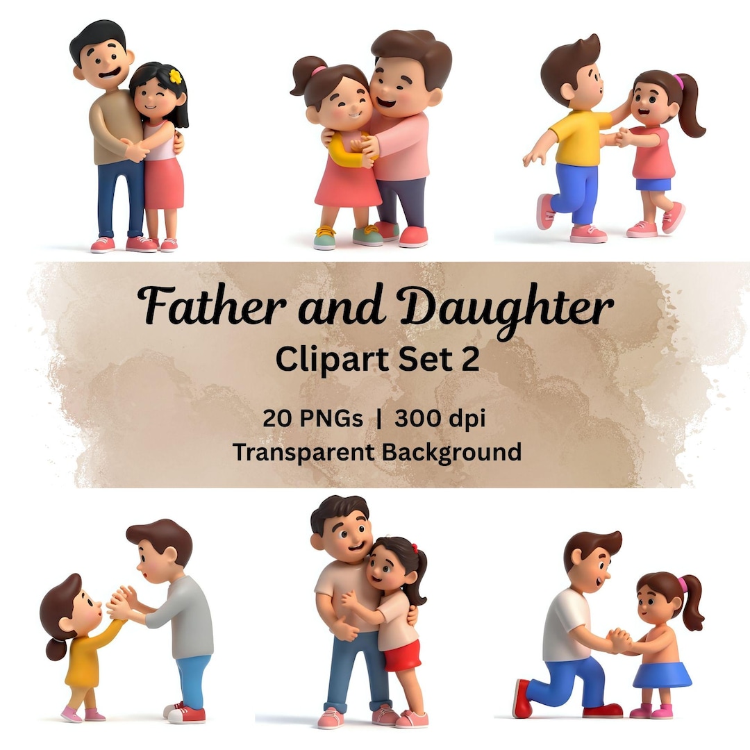 Father and Daughter Clipart 3D Dad Art, Father’s Day PNG, Printable Dad ...
