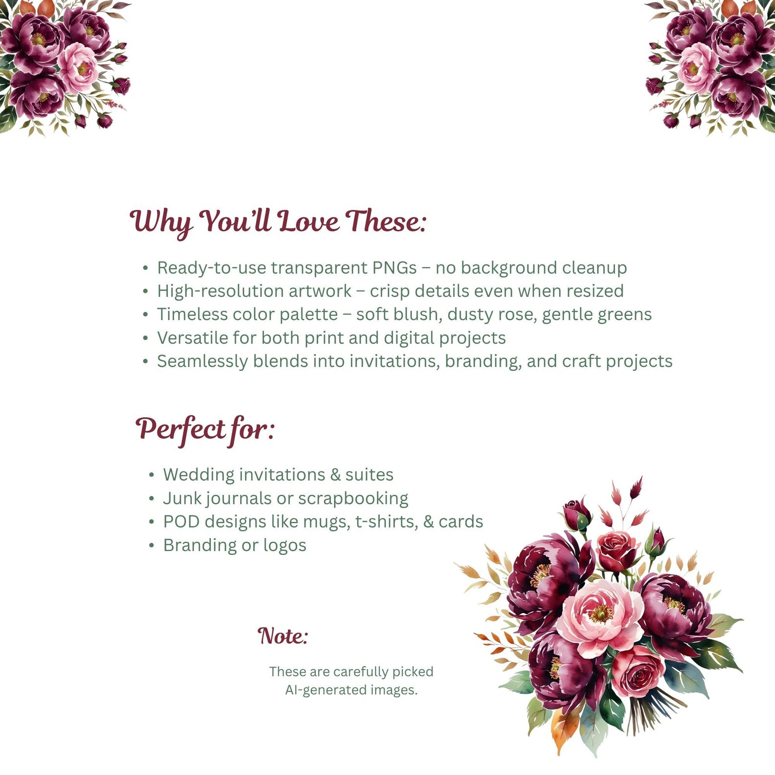 Burgundy Florals Clipart Set, Dark Red Watercolor Flowers, Fall Wedding ...