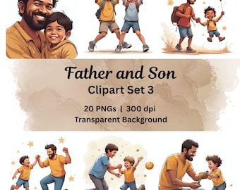 Father and Son Clipart, Watercolor Dad Art, Father’s Day PNG, Printable ...
