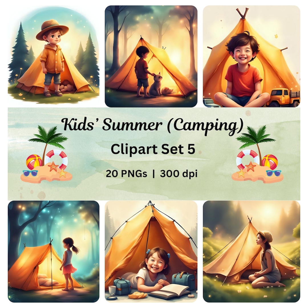 Kids Summer Camping Clipart, Cute Outdoor Adventure Graphics, Campfire ...