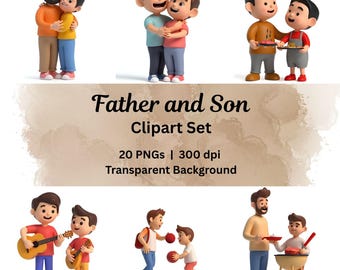 Father and Son Clipart, Watercolor Dad Art, Father’s Day PNG, Printable ...