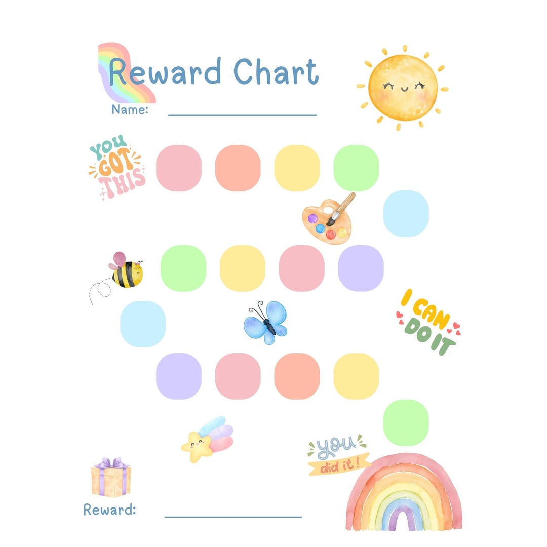 Rainbow Reward Chart for Kids, Printable Chore and Behavior Tracker ...