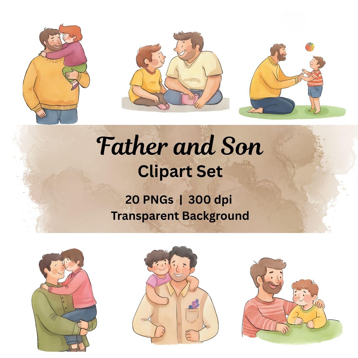 Father and Son Clipart, Watercolor Dad Art, Father’s Day PNG, Printable ...