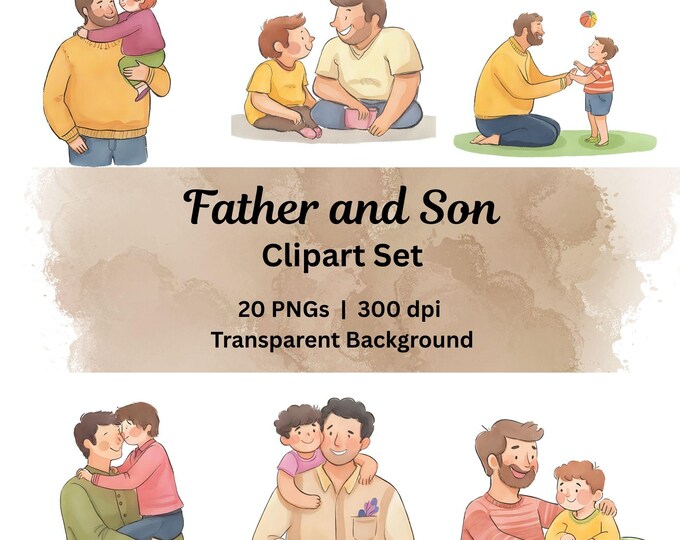 Dad Clipart, Father and Son Clipart, Father's Day Digital Art Graphics ...
