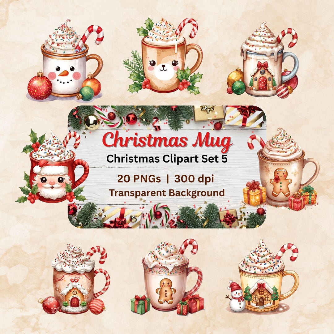Christmas Mug Clipart PNG Set | Holiday Mug Sublimation Designs ...