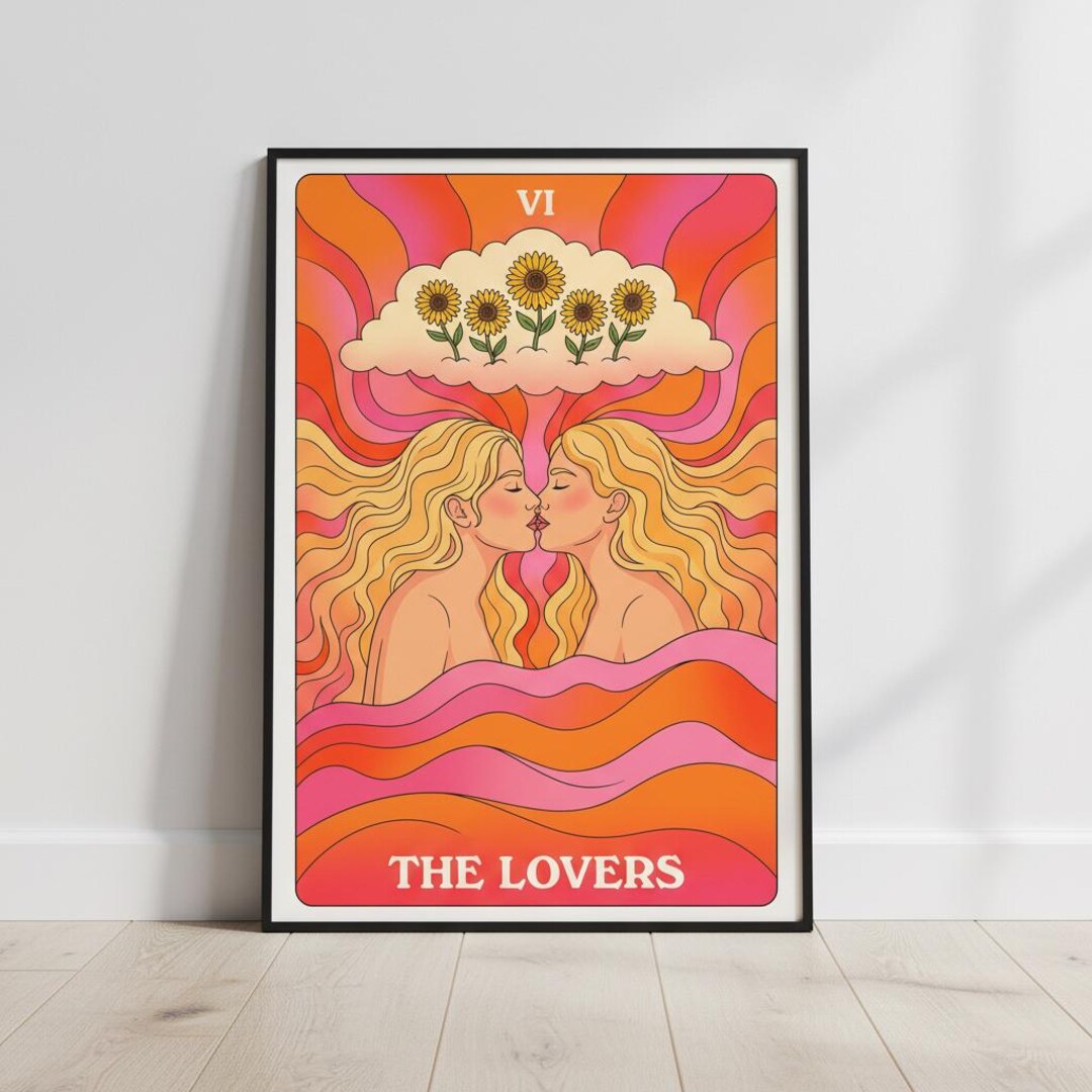Lesbian Art Tarot Card Print, 70s Retro LGBTQ Wall Art (digital ...