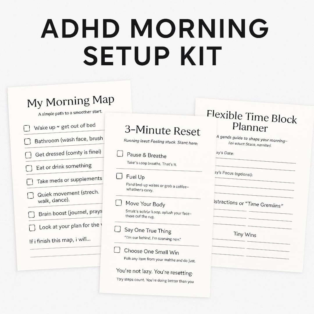 ADHD Morning Setup Kit | Printable Routine Cards + Reset Sheet + Time ...
