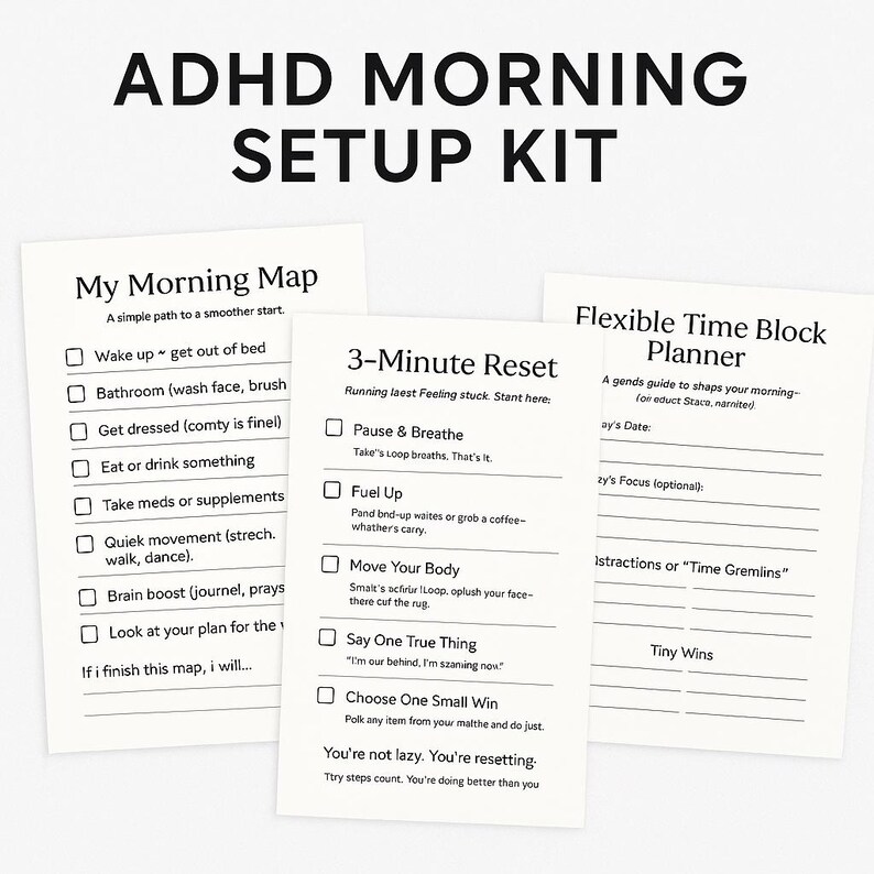 ADHD Morning Setup Kit | Printable Routine Cards + Reset Sheet + Time ...