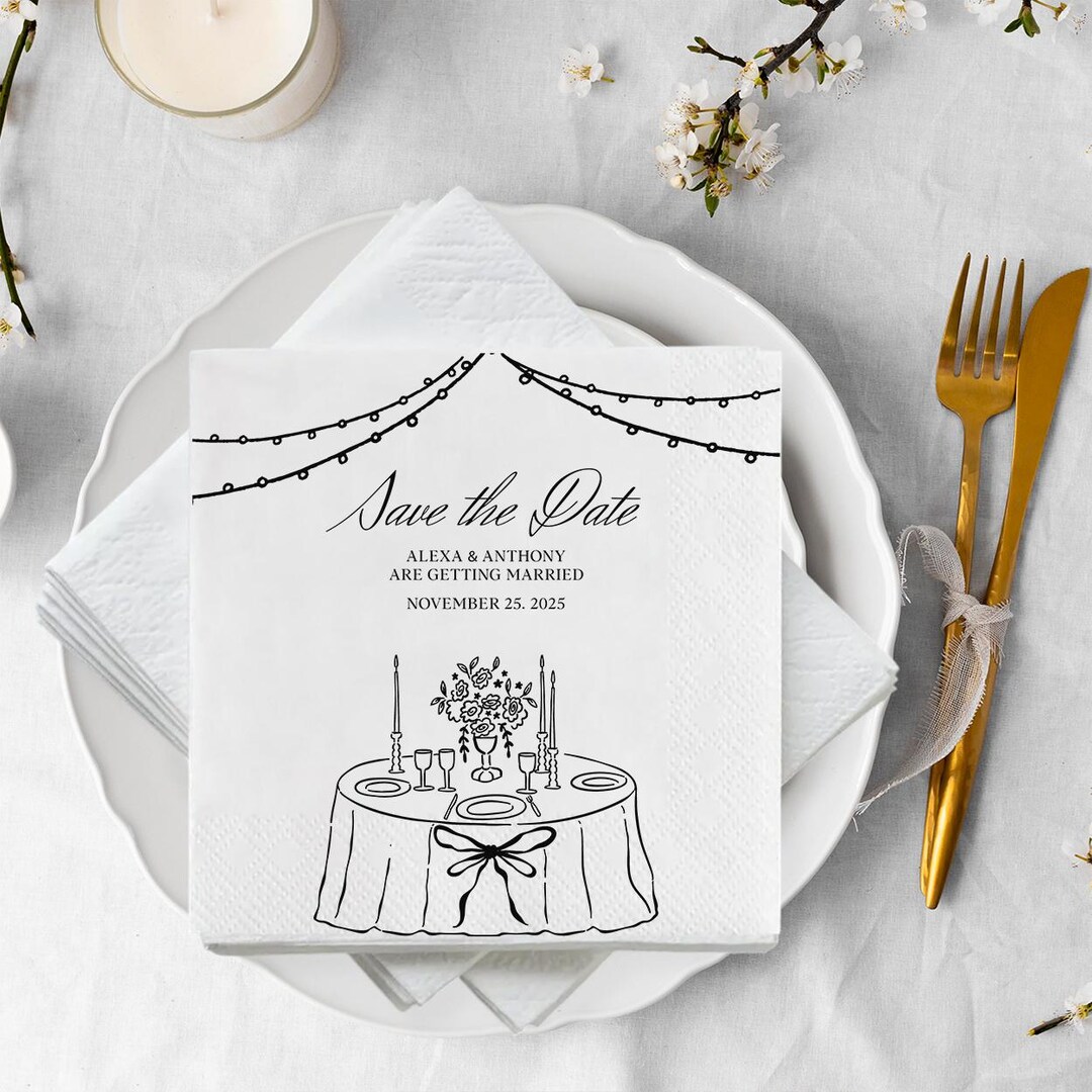 Personalized Save the Date Napkins, Wedding Cocktail Decor - Etsy
