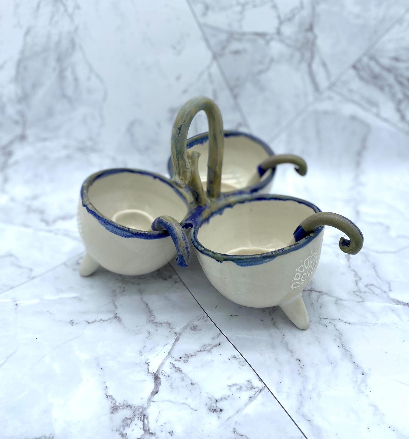 Ceramic Condiment Caddy: Triple Bowl Set With Handmade Spoons - Etsy