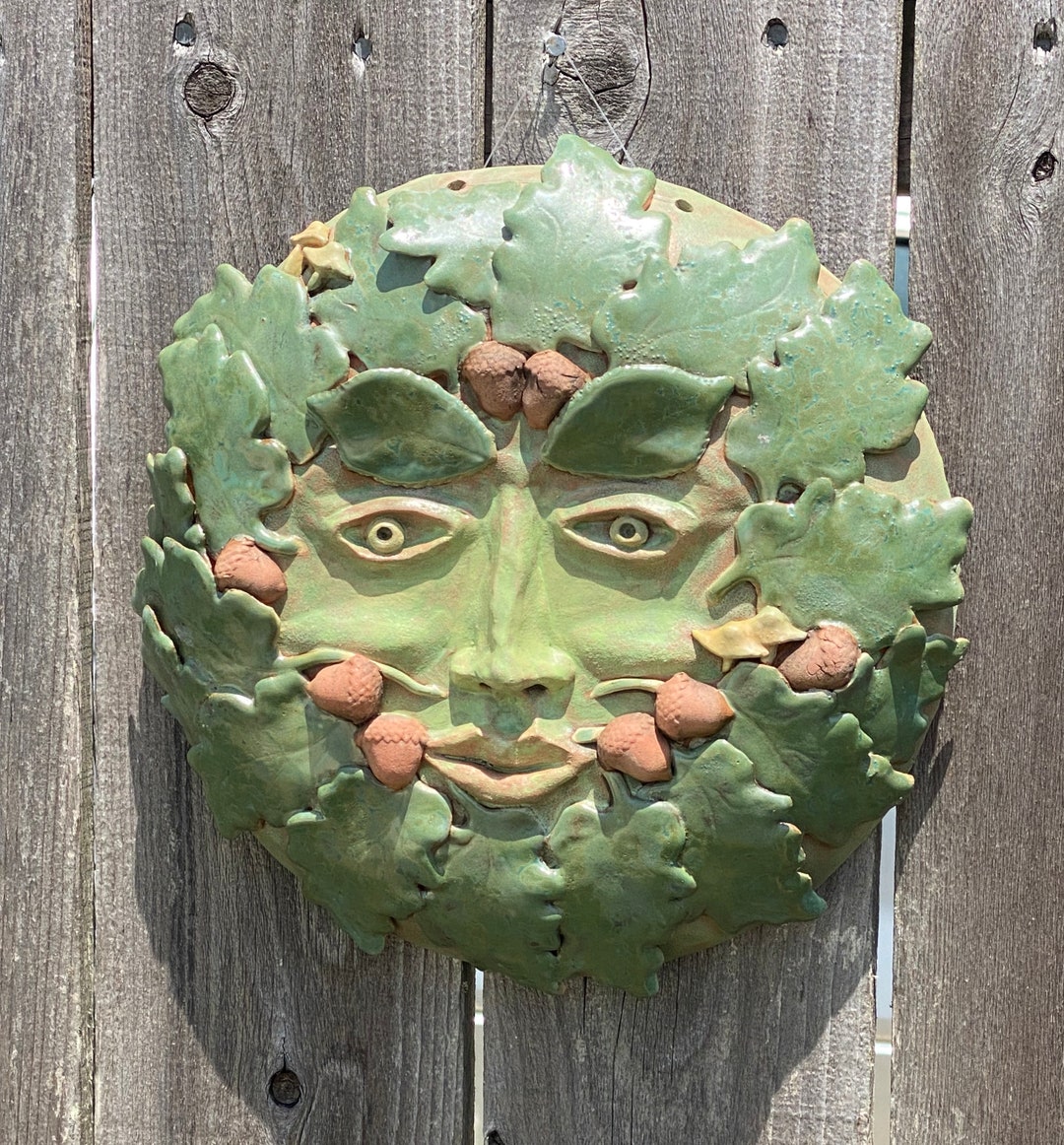 Green Man Clay Tile, Wall Sculpture, Indoor Tile Decor, Outdoor Decor ...
