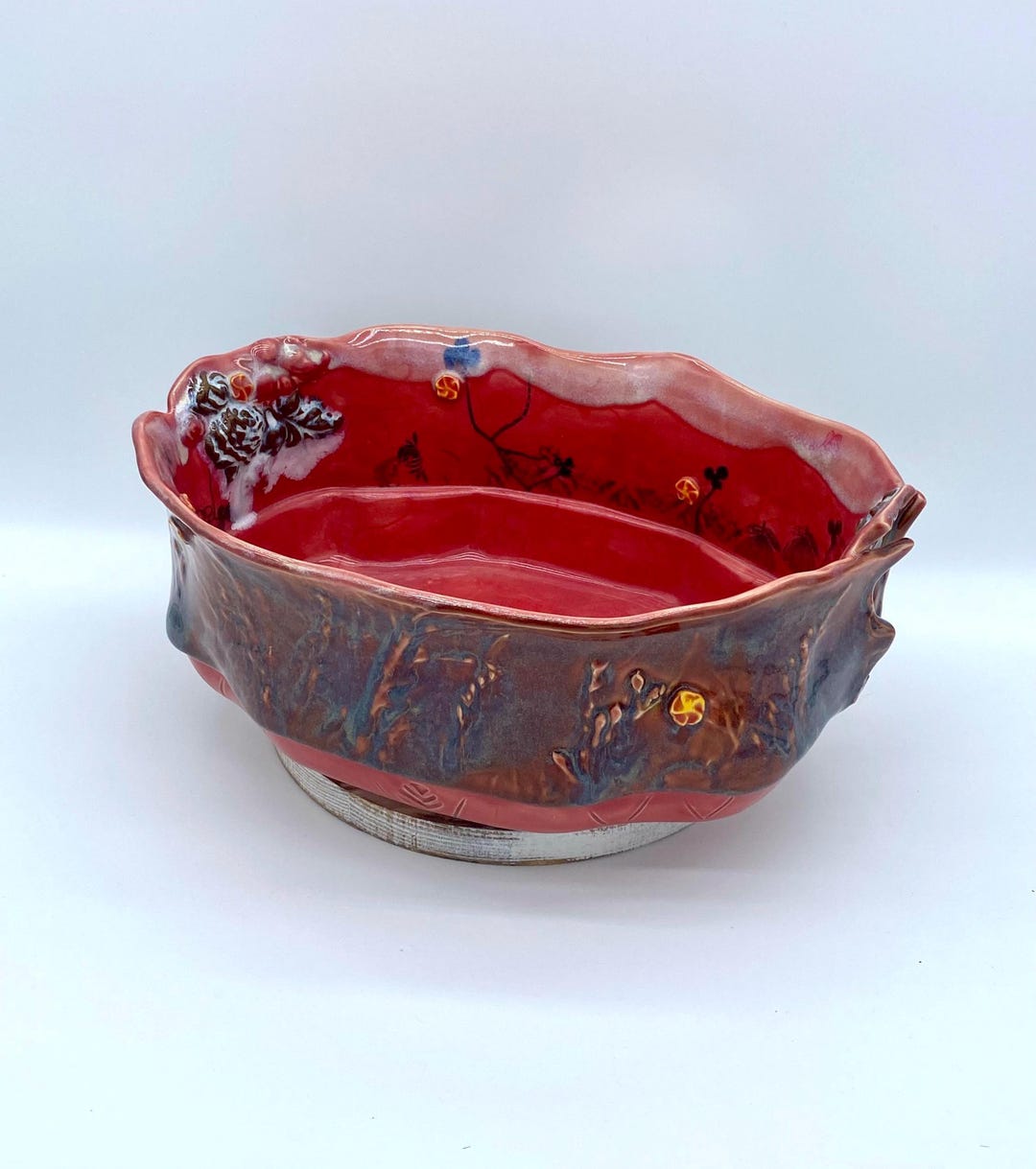 Handmade Multi Colored Floral Pattern Serving Bowl, Handmade Serving ...