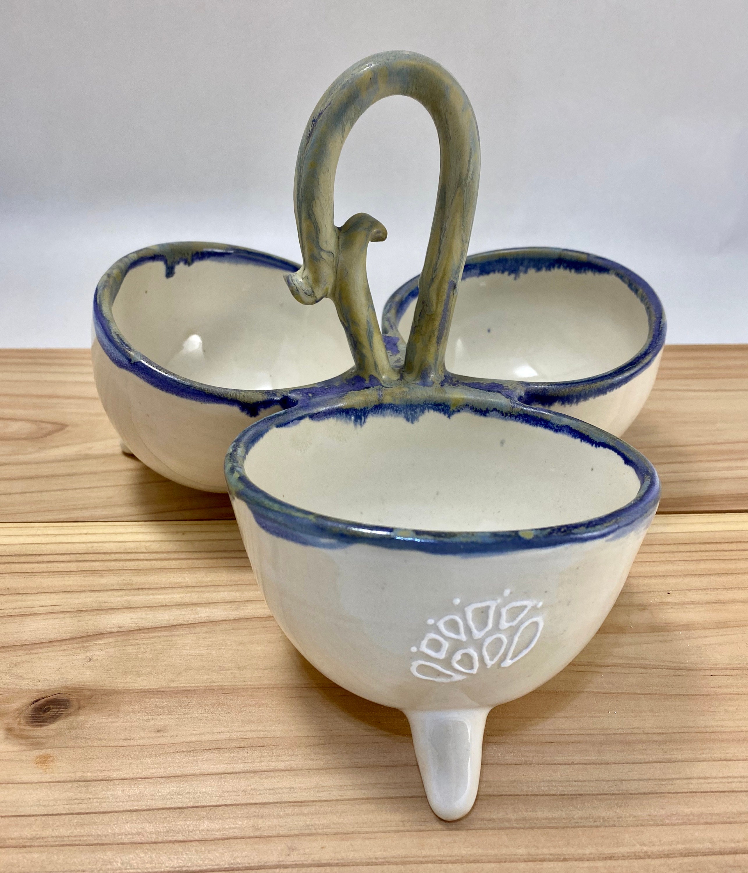 Ceramic Condiment Caddy: Triple Bowl Set With Handmade Spoons - Etsy