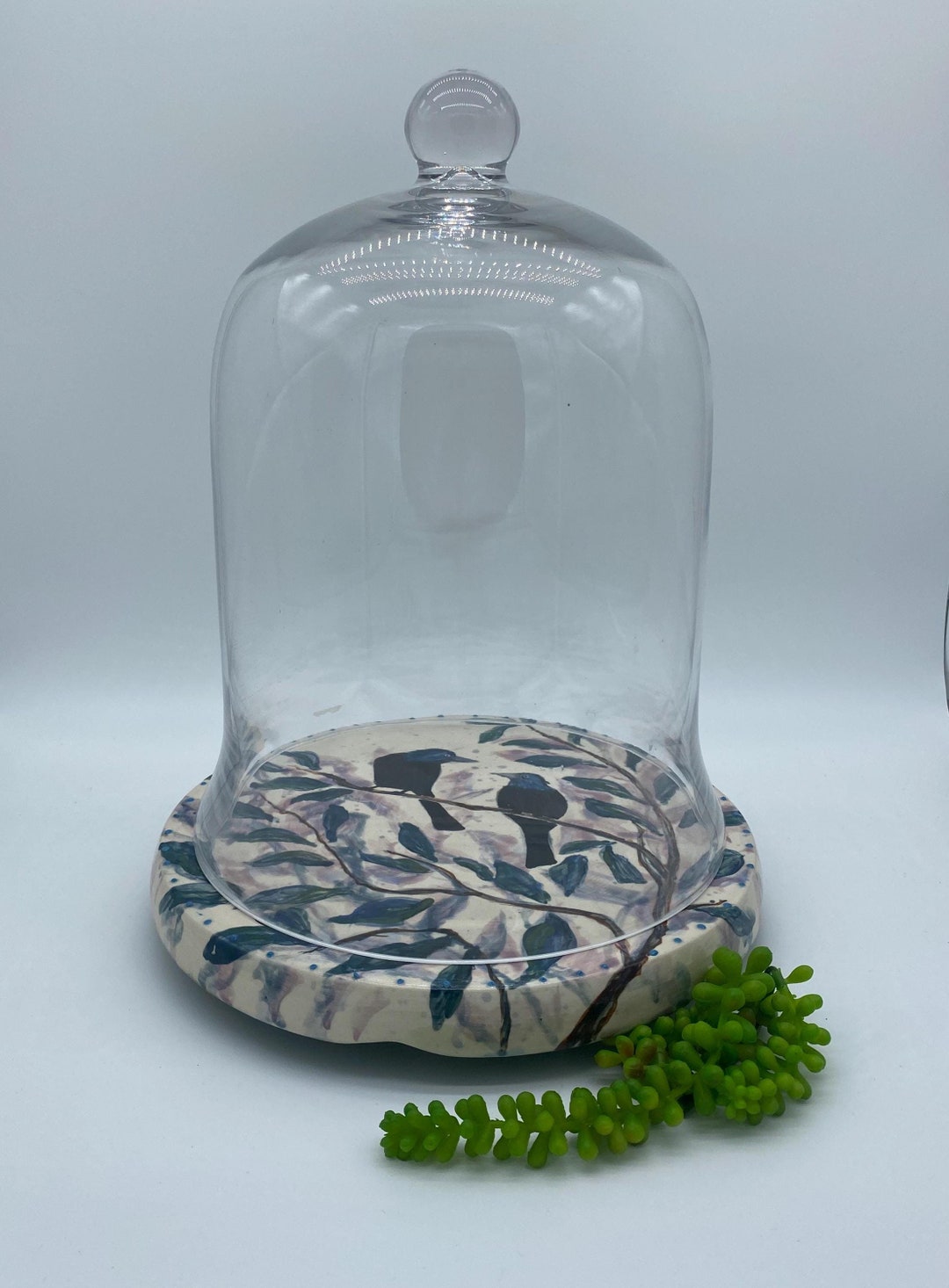 Handmade Ceramic Cake Plate With Glass Dome: Bird Motif Decor - Etsy