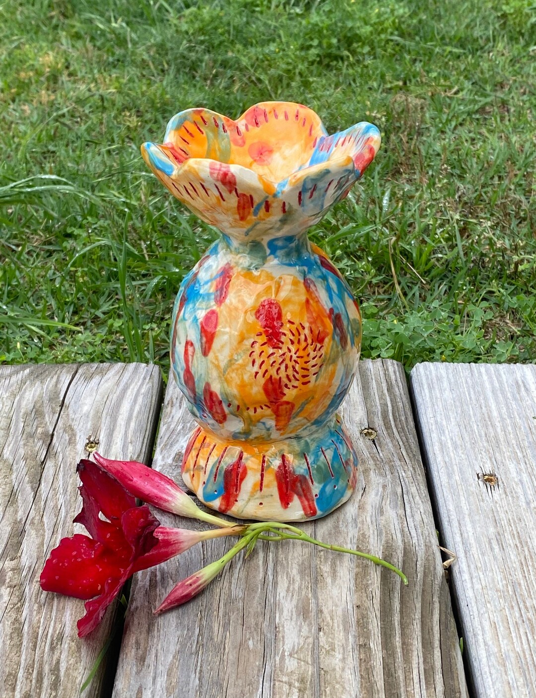 Handmade Pinch Pot Bud Vase-ceramics and Pottery Vase-hand Decorated ...