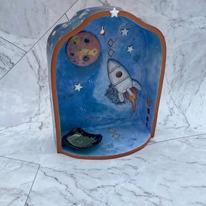 Handmade Spaceship Pottery Clay Ceramic Hanging Wall Shelf, Altar ...