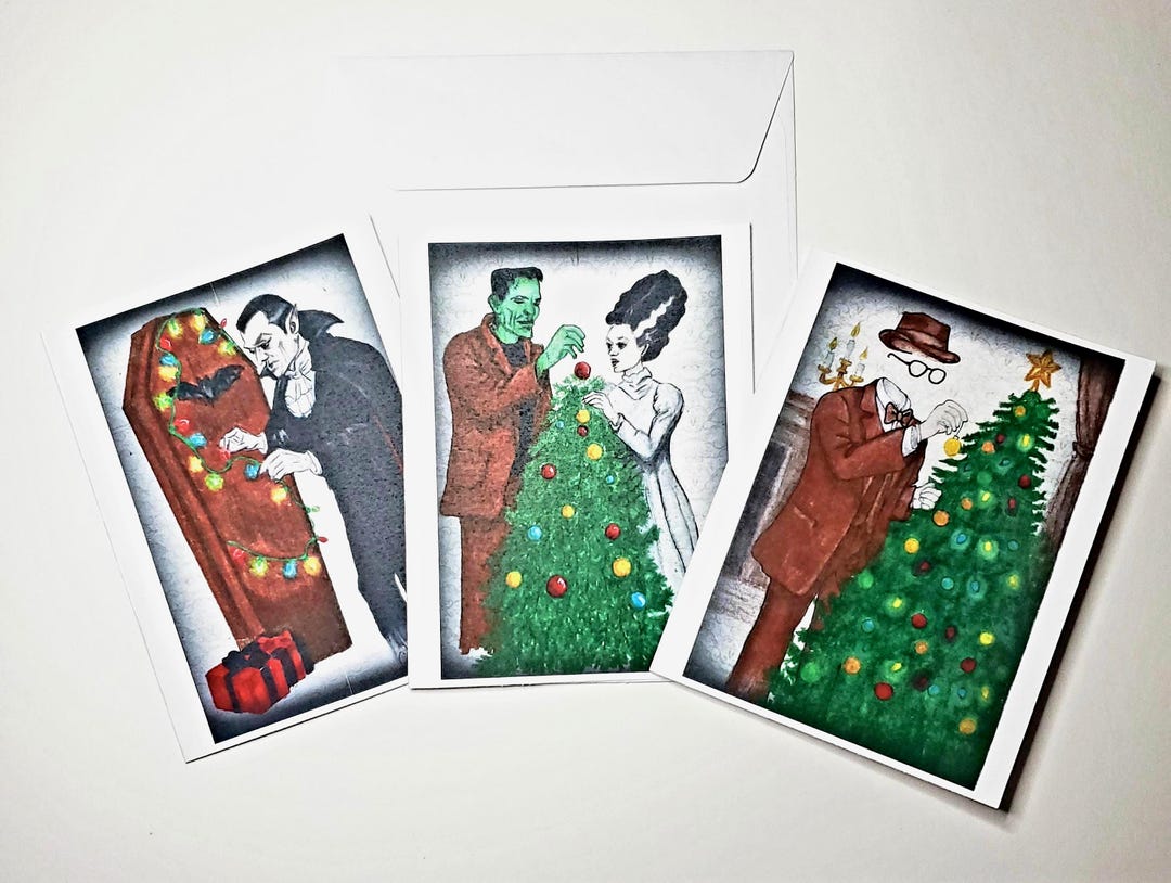 Classic Horror Monster Christmas Hollow-day Greeting Card Set - Etsy