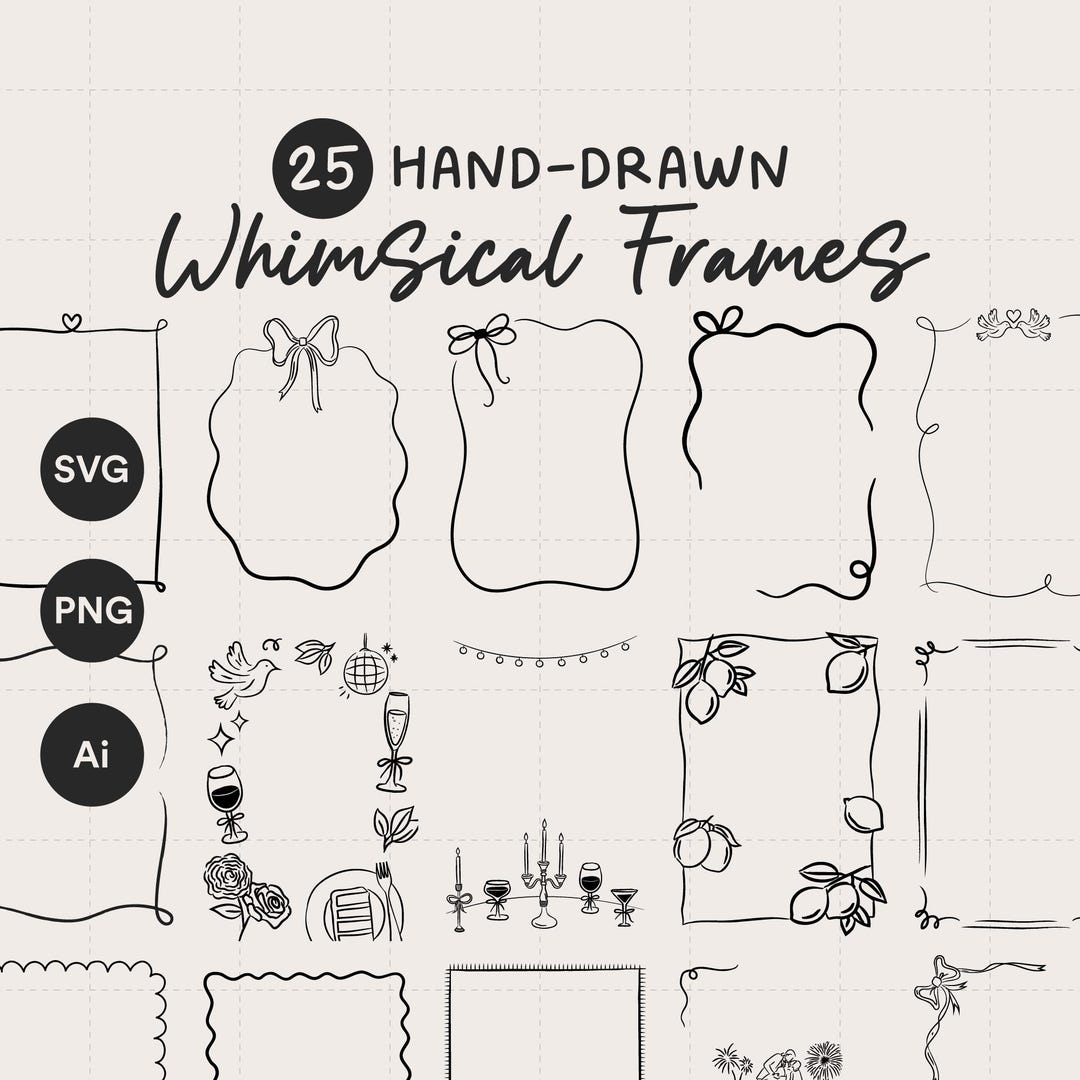 Whimsical Hand-drawn Frames & Borders (SVG, PNG, Ai | Digital Download ...