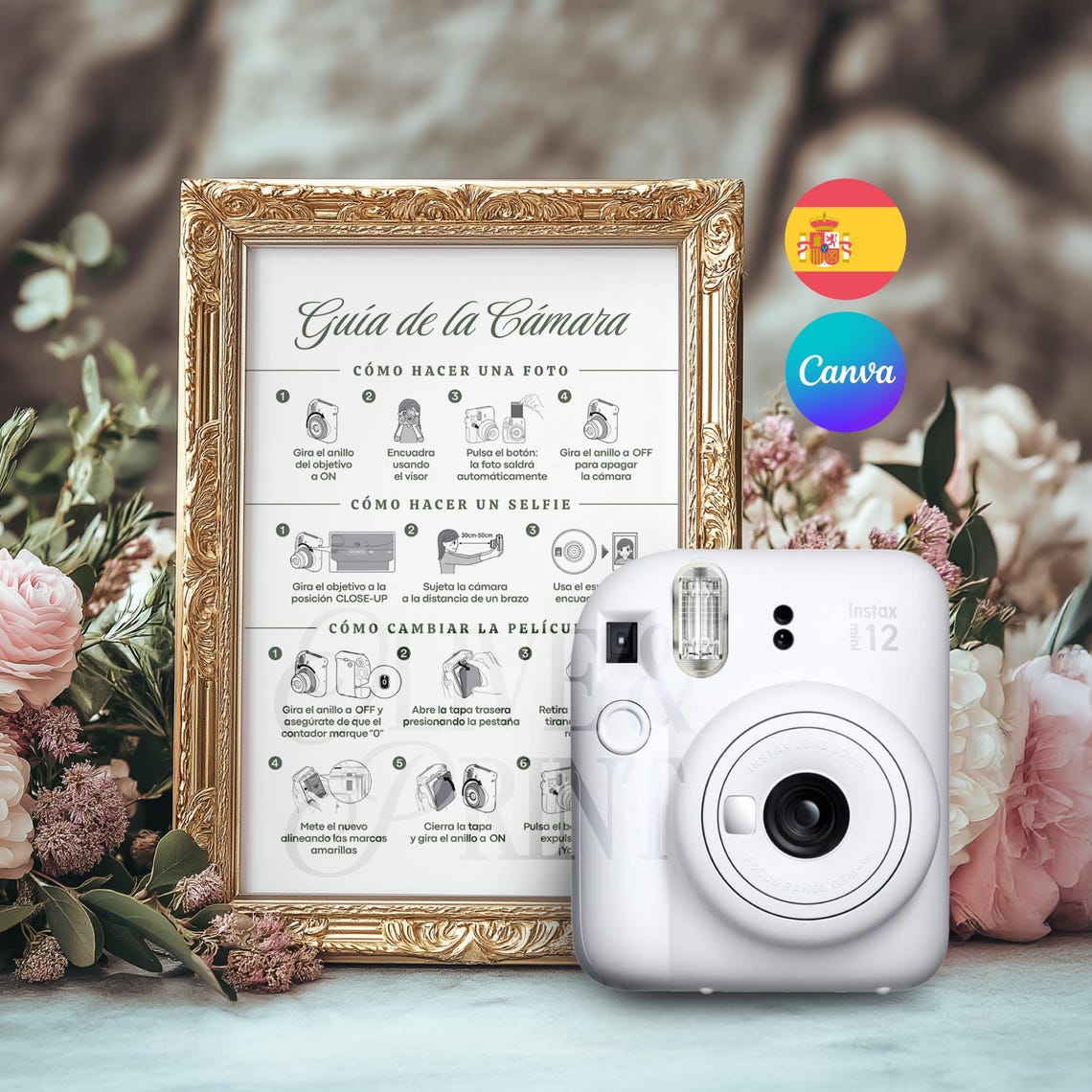 Spanish | Fujifilm Instax Mini 12 Wedding Camera Guide: Editable Canva ...