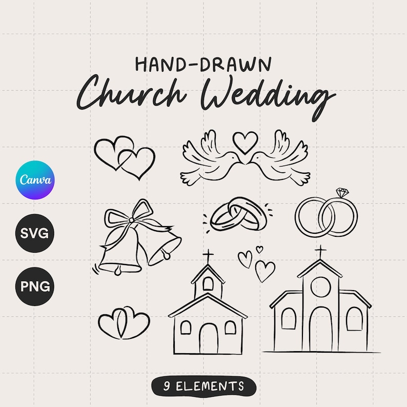 Whimsical Church Wedding Clipart Set (SVG, PNG, Canva | Digital ...