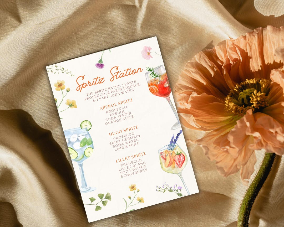 Spritz Drink Menu Template | Digital Download Cocktail Menu for Events ...