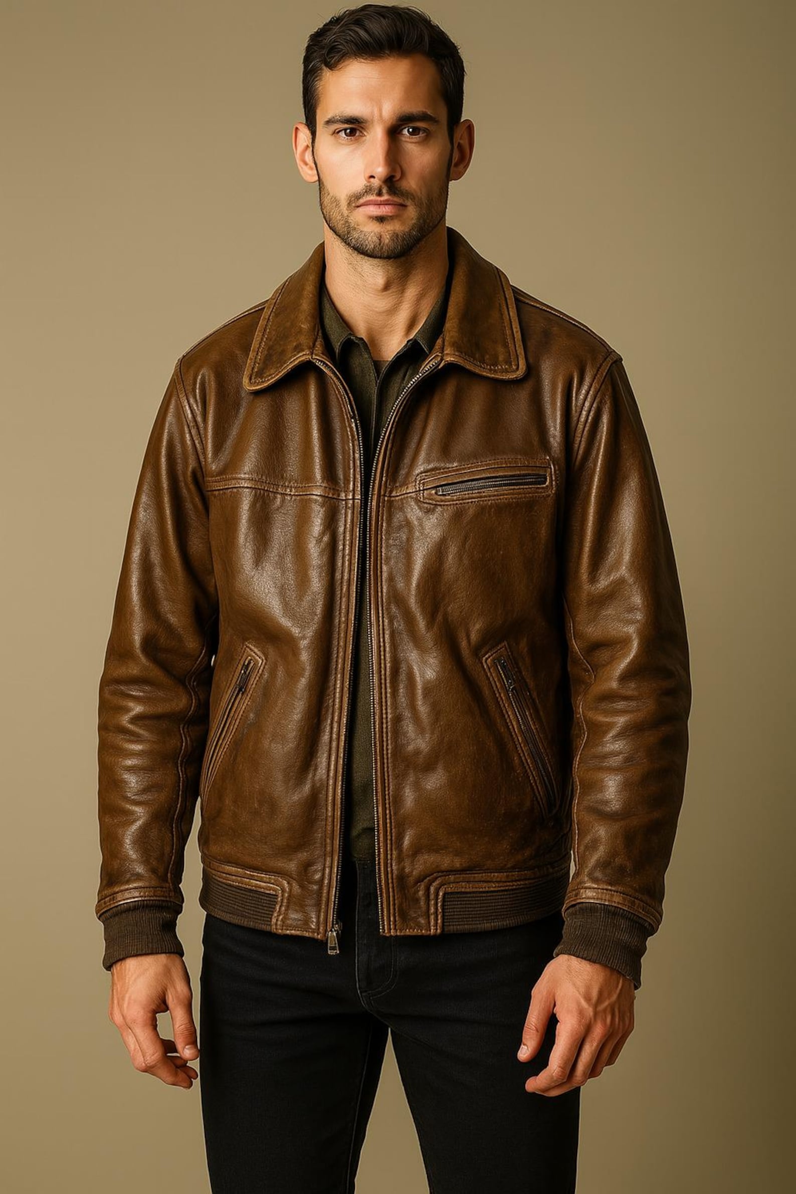 Handmade Men’s Vintage Leather Bomber Jacket – Classic Zip-up Aviator ...