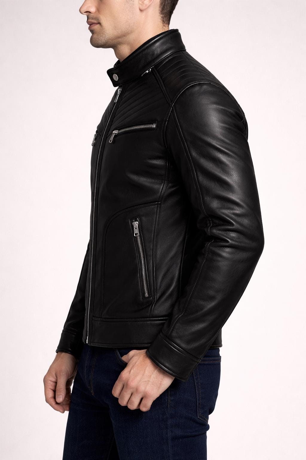 Men’s Leather Biker Jacket | Classic Quilted Moto Style Coat - Etsy