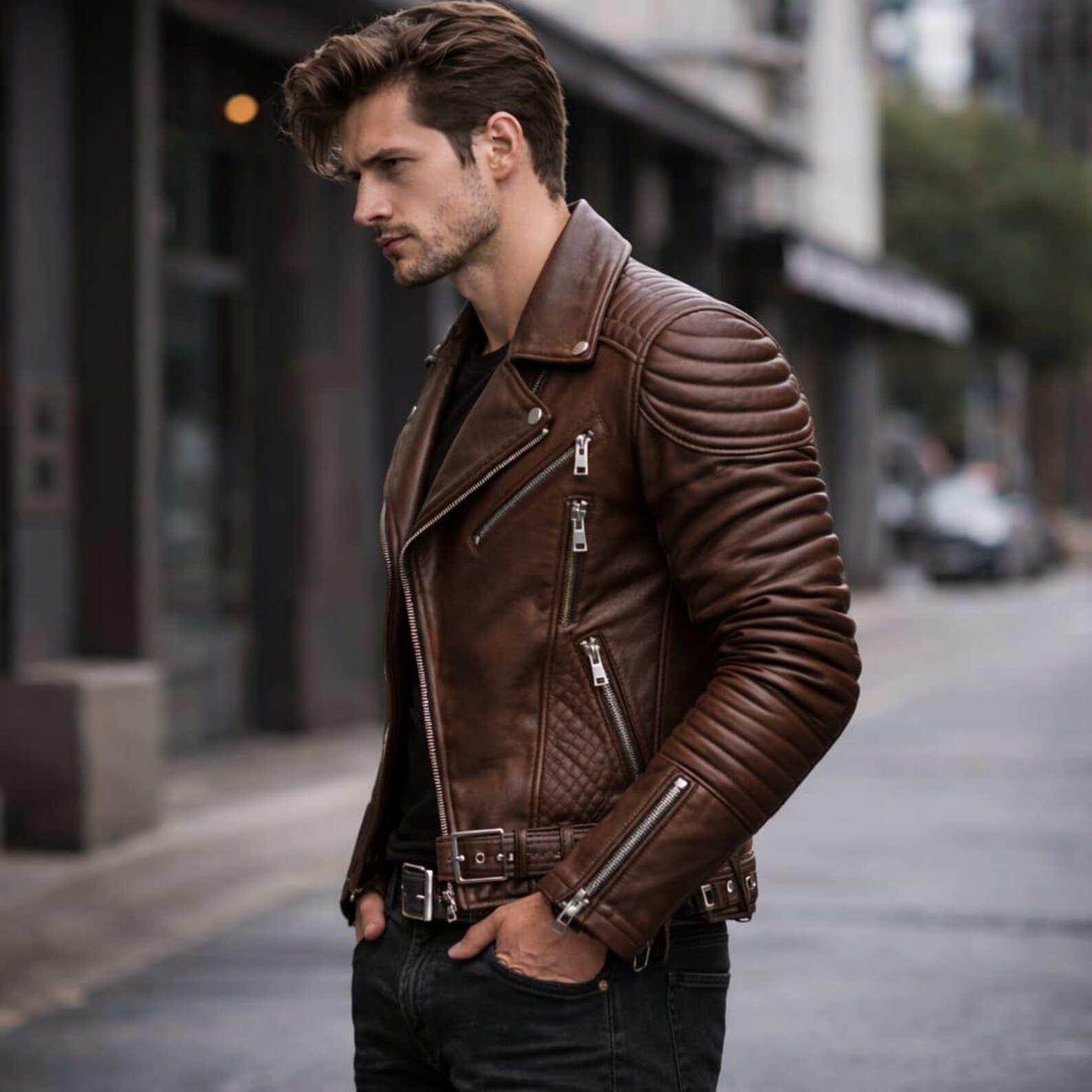 Men’s Leather Biker Jacket – Classic Moto Style, Zip-up, Slim Fit - Etsy