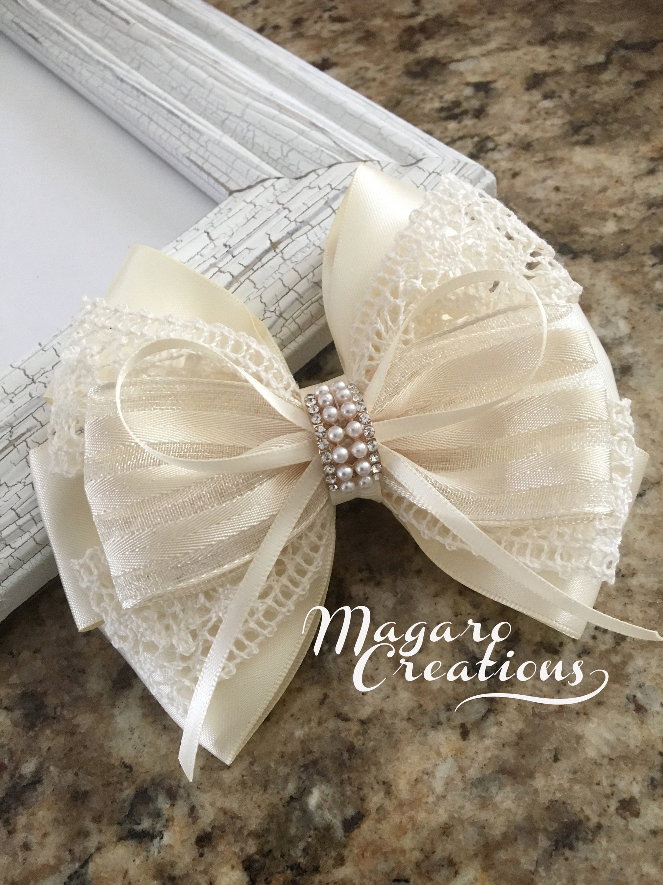 Ivory Flower Girl Hair Bows
