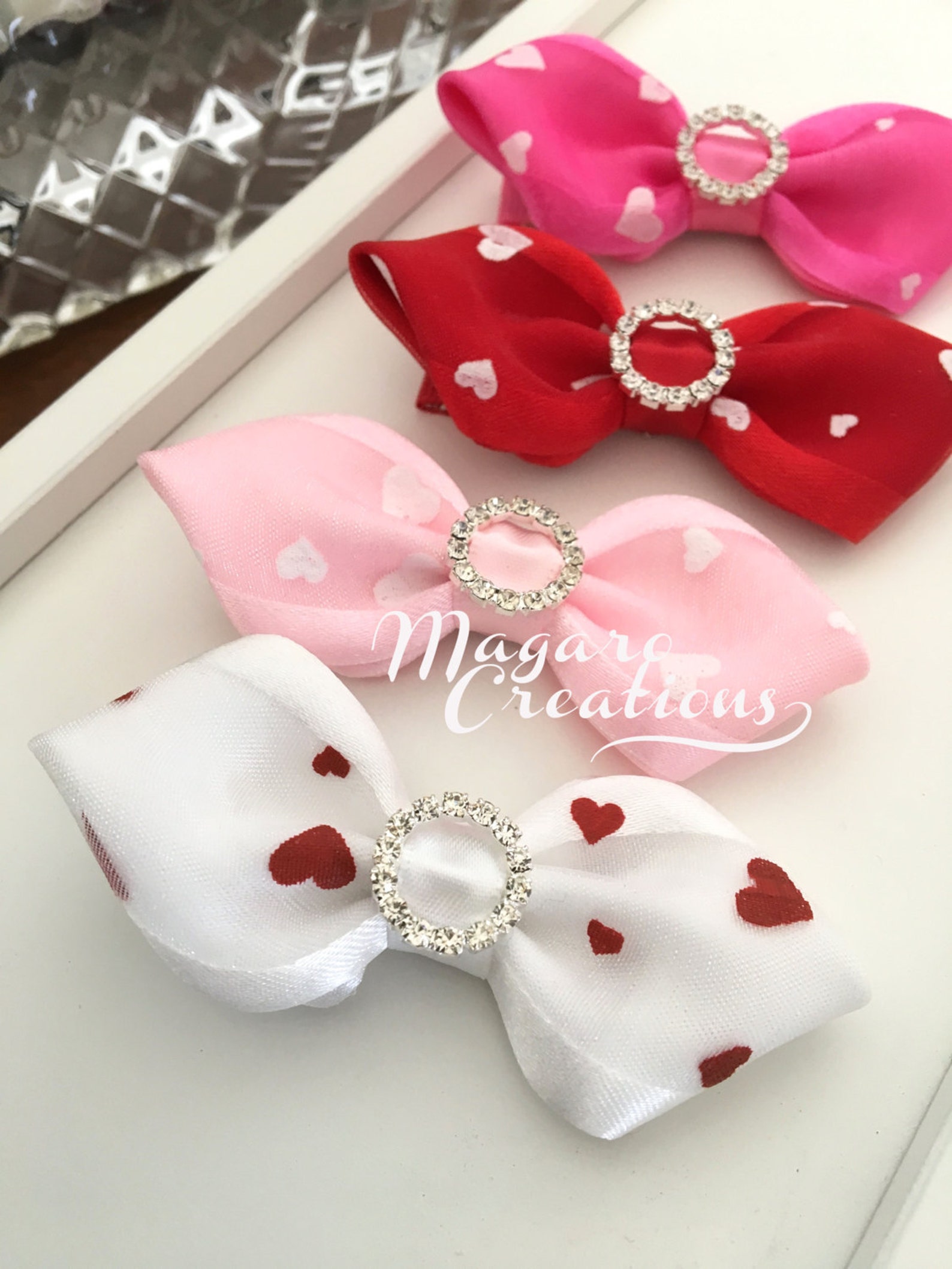 Heart Hair Clipsvalentine Hair Cliphair Bowhair Clipsgirl | Etsy