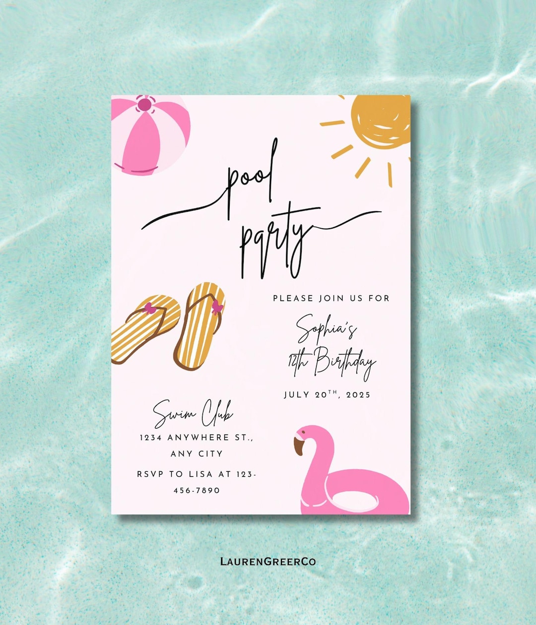 Summer Pool Party Birthday Invitation: Editable Canva Template - Etsy