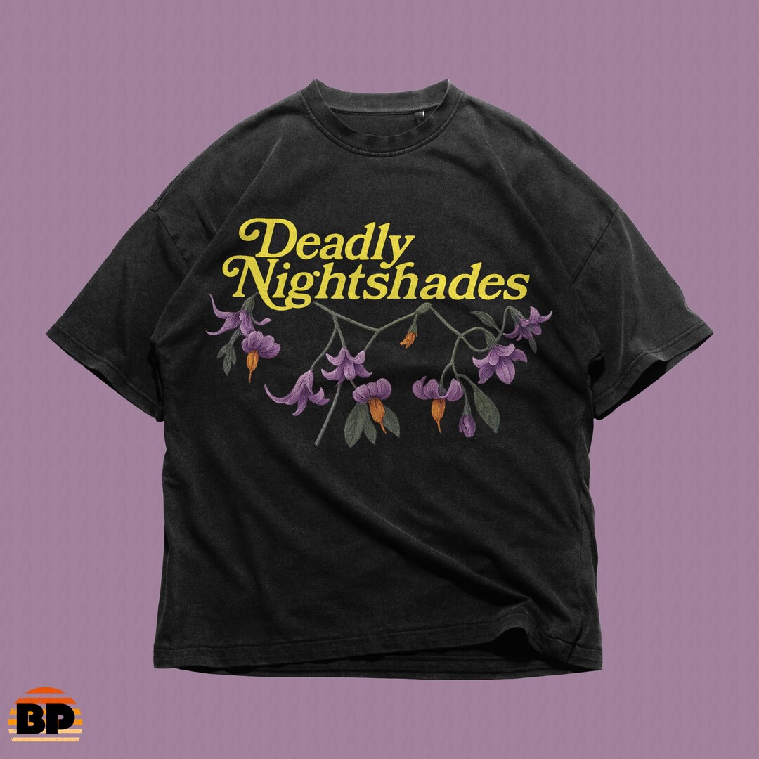 Deadly Nightshades Gothic Flower Tee, Oversized 90s Y2K Botanical Poison Plant Graphic Shirt ...