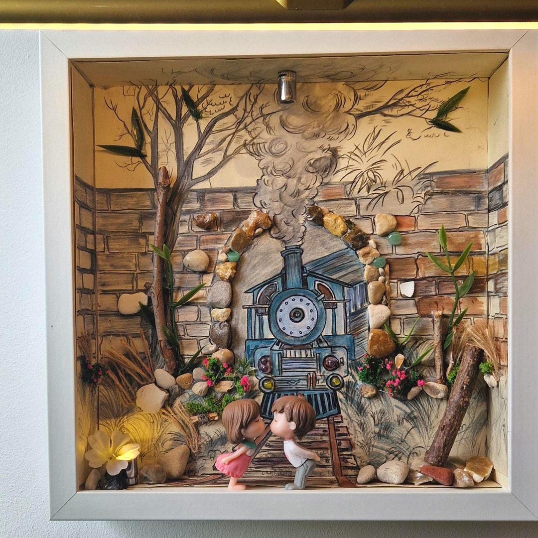 3D Shadow Box Diorama | Romantic Railway Scene | Unique Relief Wall Art ...
