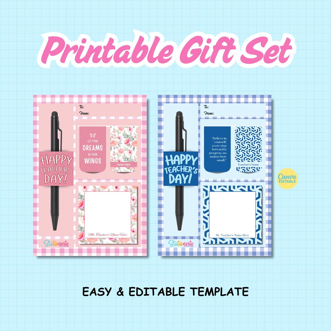 Teacher's Day Gift Set Template: Editable Memo Pad, Bookmark, Pen ...