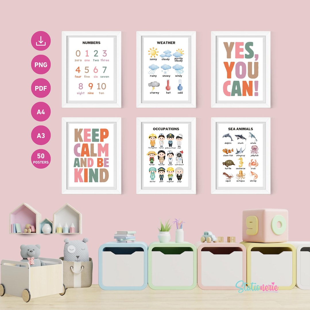 50 Neutral Educational Posters | Preschool Classroom Wall Decor ...