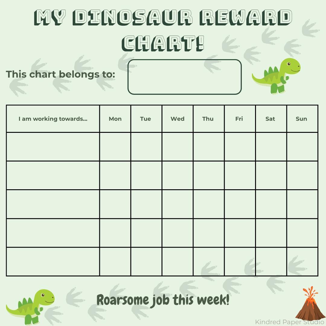 Dinosaur Reward Chart for Kids/printable Sticker Chart/digital Behavior ...