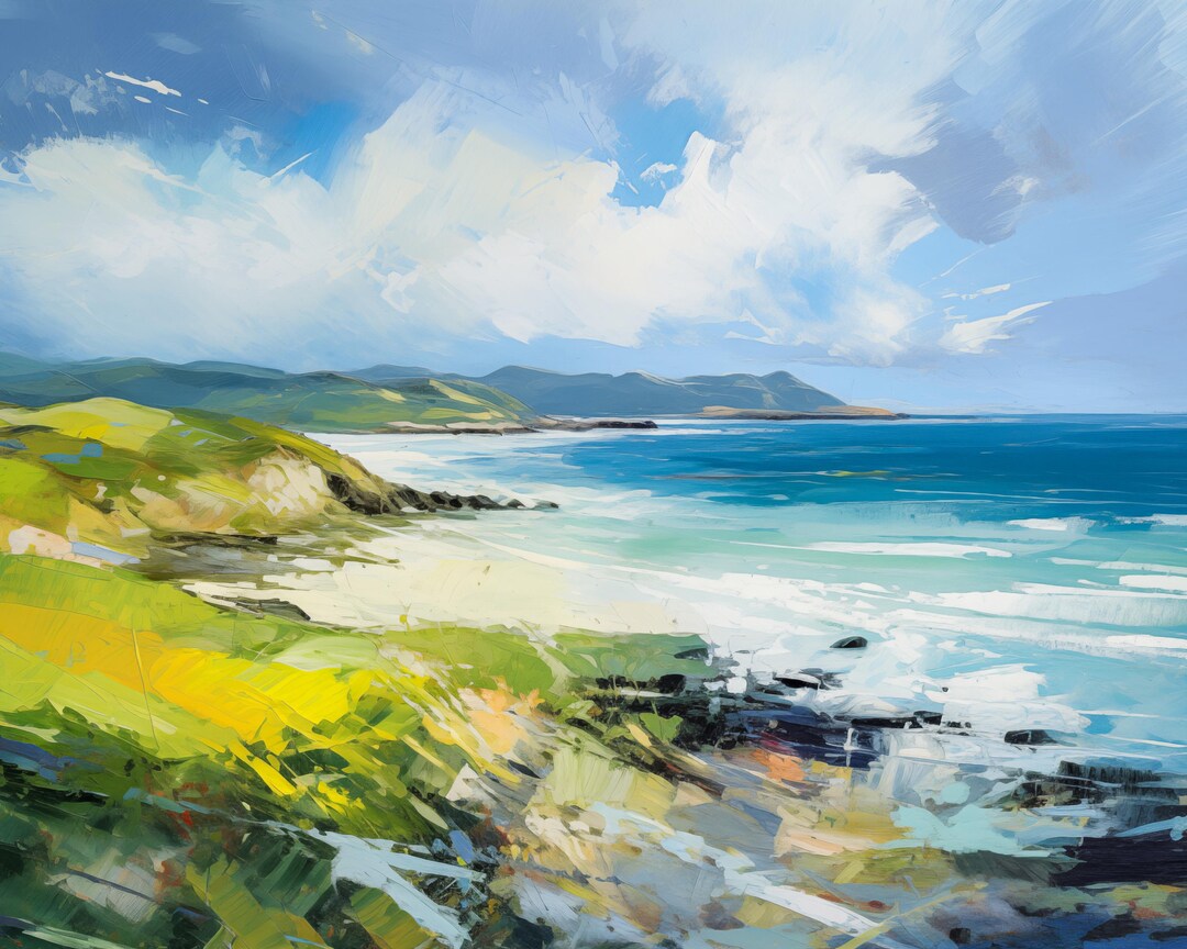 Gower Peninsular: Blue & Yellowabstract Impressionist Oil Painting ...