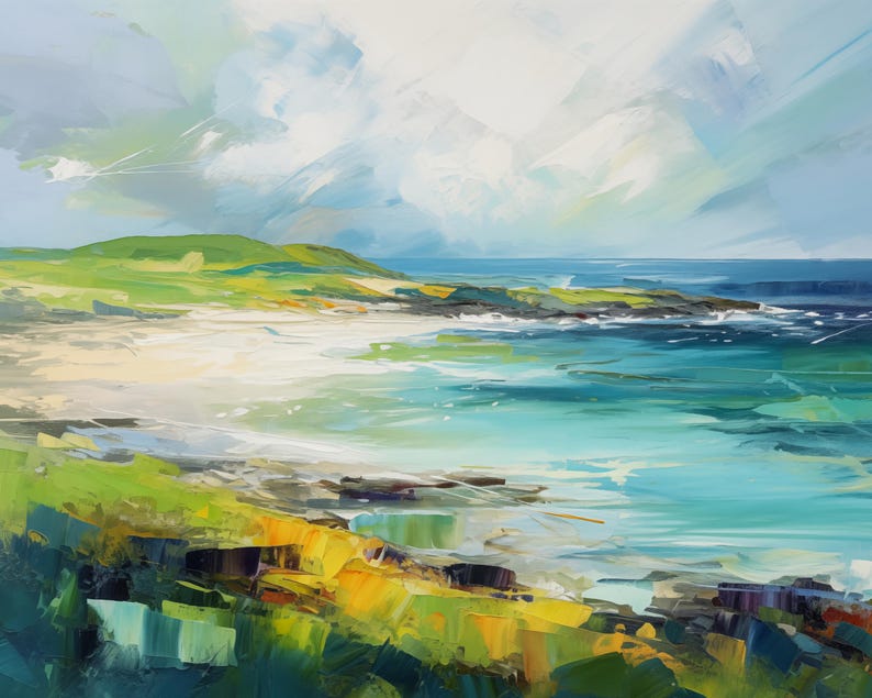 Gower Peninsular: Blue & Green Abstract Impressionist Oil Painting ...
