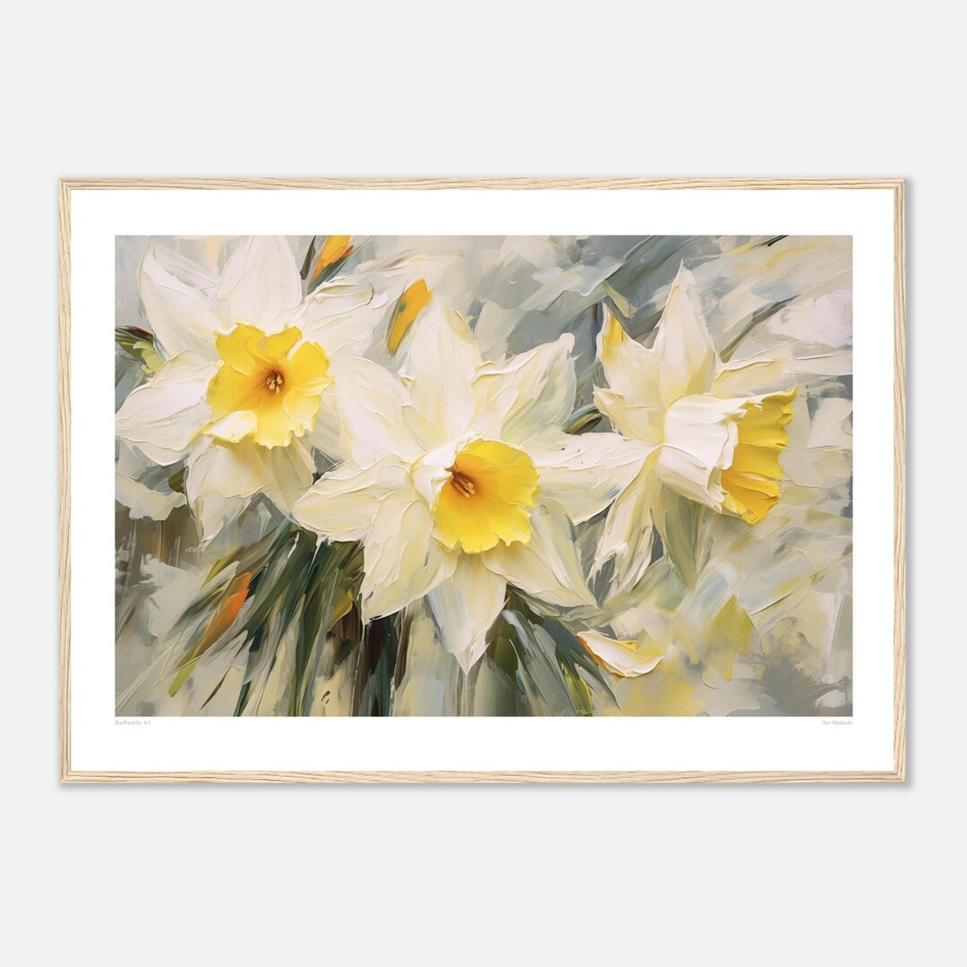 Daffodils #1 - Framed Oil Painting Print - White & Yellow Impressionist ...