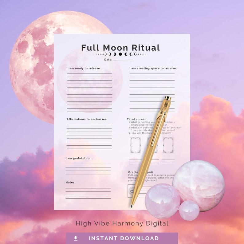 Full Moon Ritual Worksheet – Printable Tarot & Oracle Card Spread ...