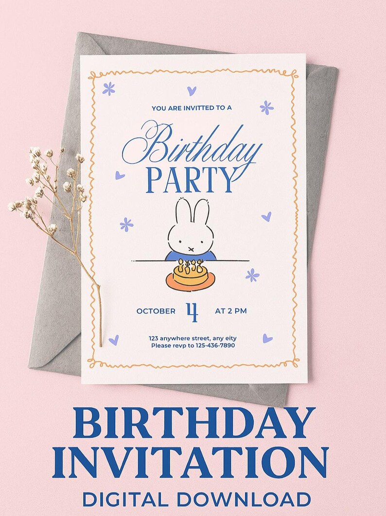 Digital Miffy Birthday Card – Miffy Birthday Invitation – Printable ...