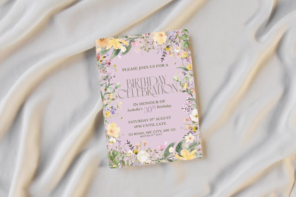 Wildflower Birthday Invitation, Wildflower Birthday Invitation Template ...