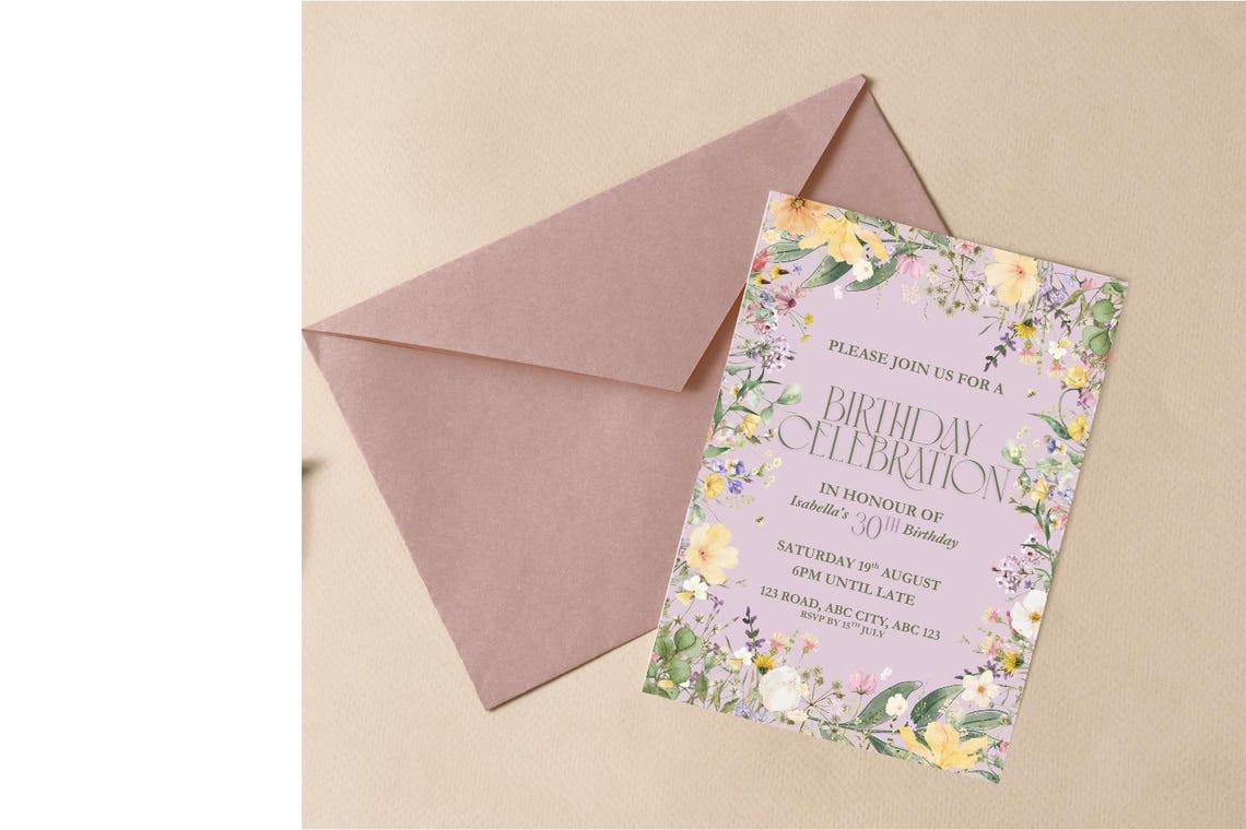 Wildflower Birthday Invitation, Wildflower Birthday Invitation Template ...
