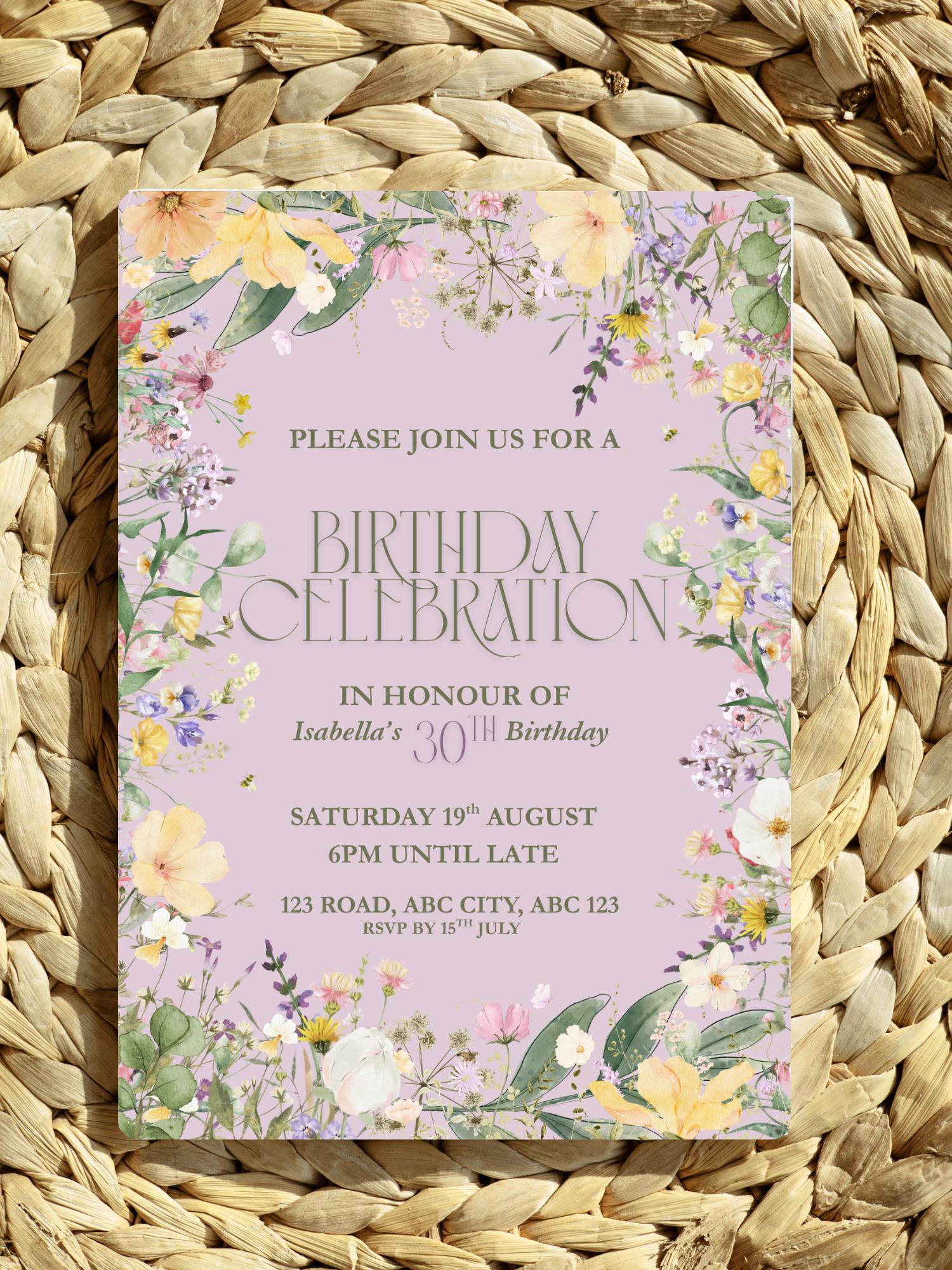 Wildflower Birthday Invitation, Wildflower Birthday Invitation Template ...