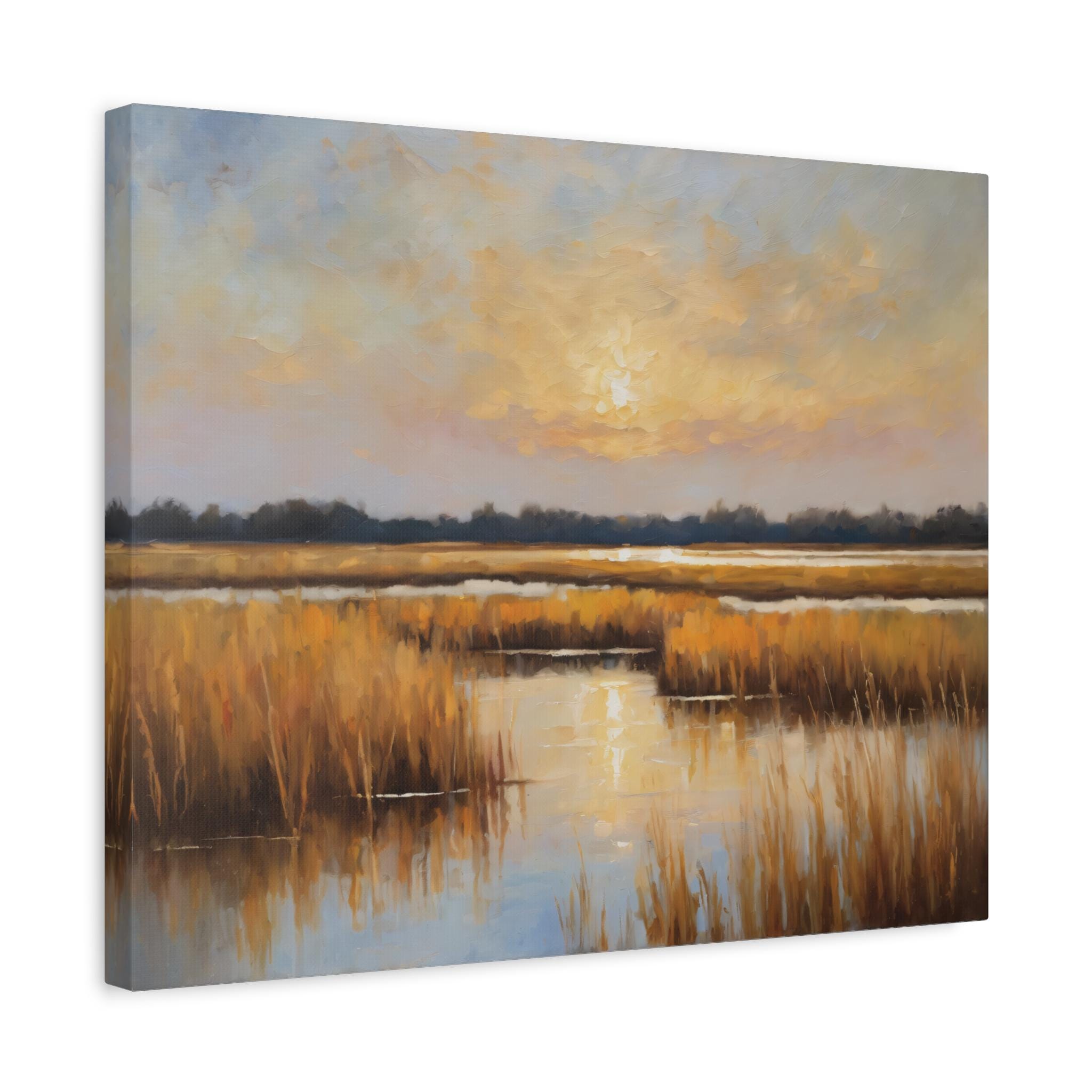 Salt Marsh Oil Painting, Sunset Landscape Canvas, Tranquil Nature Wall ...