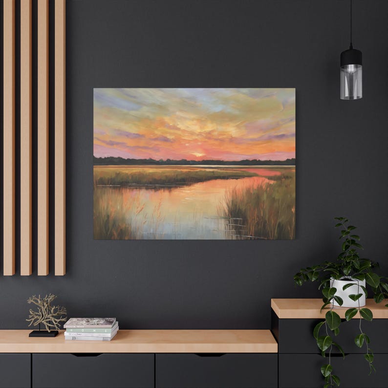 Salt Marsh Oil Painting Print, Sunset Landscape Canvas, Tranquil Nature ...