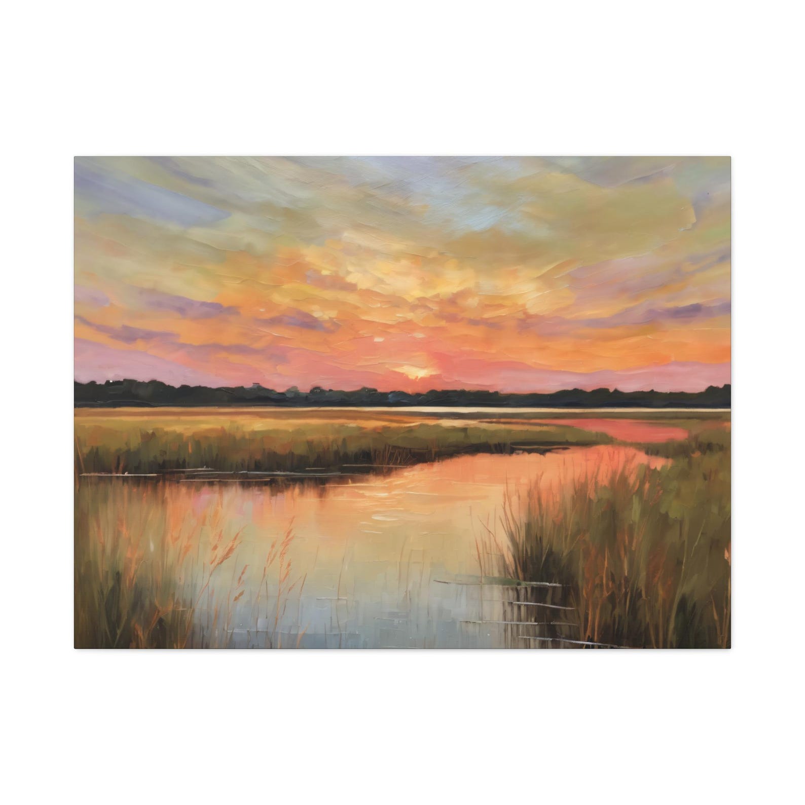 Salt Marsh Oil Painting Print, Sunset Landscape Canvas, Tranquil Nature ...