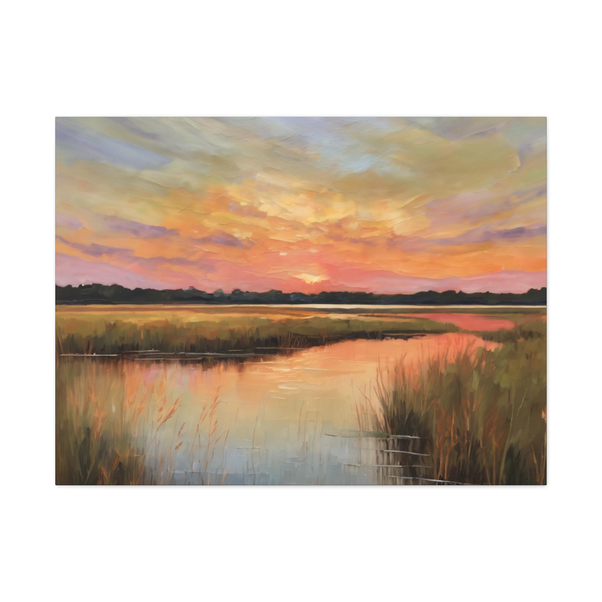 Salt Marsh Oil Painting Print, Sunset Landscape Canvas, Tranquil Nature ...