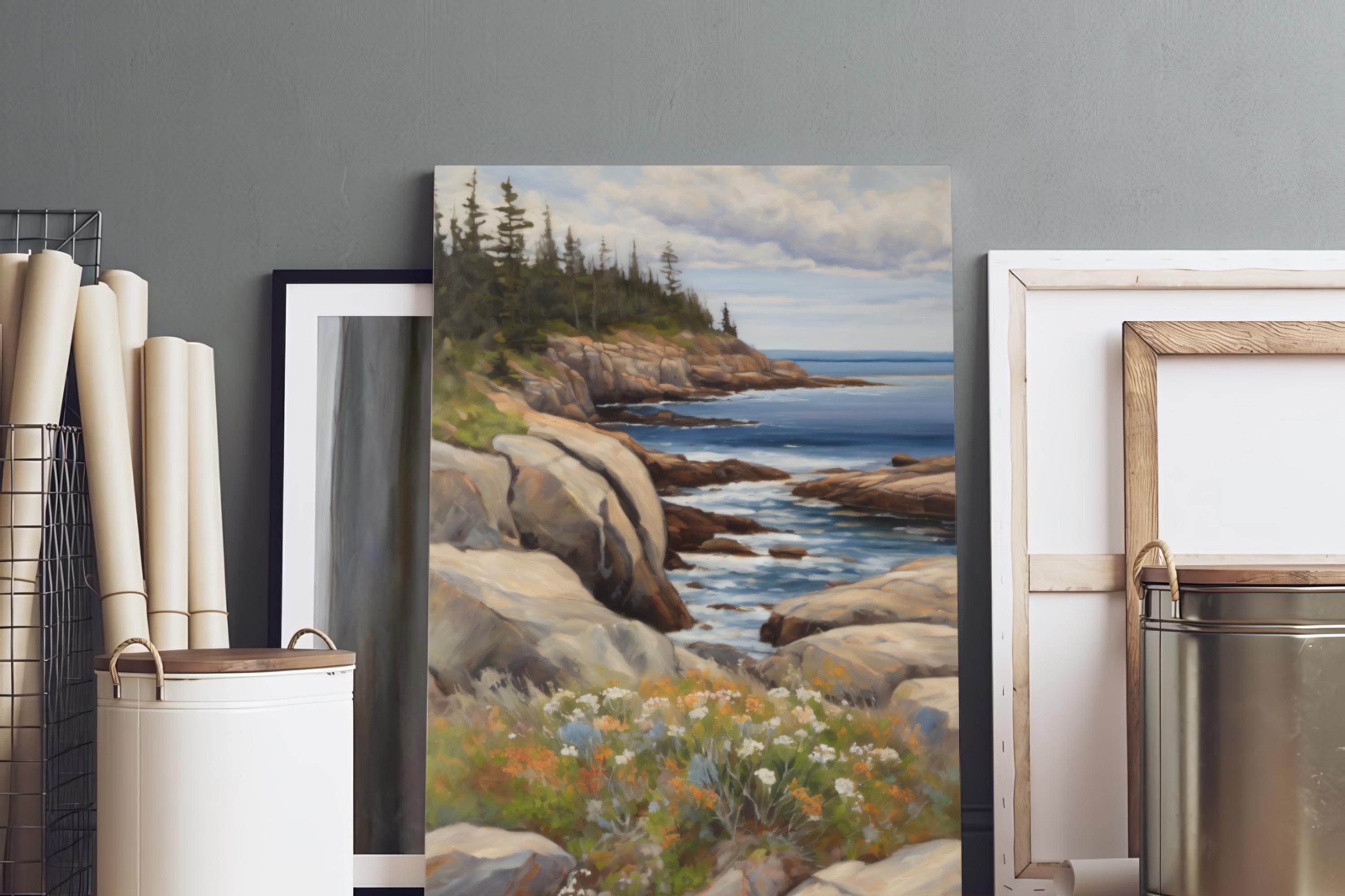 Acadia National Park Oil Painting, Maine Coast Landscape Canvas, Otter ...